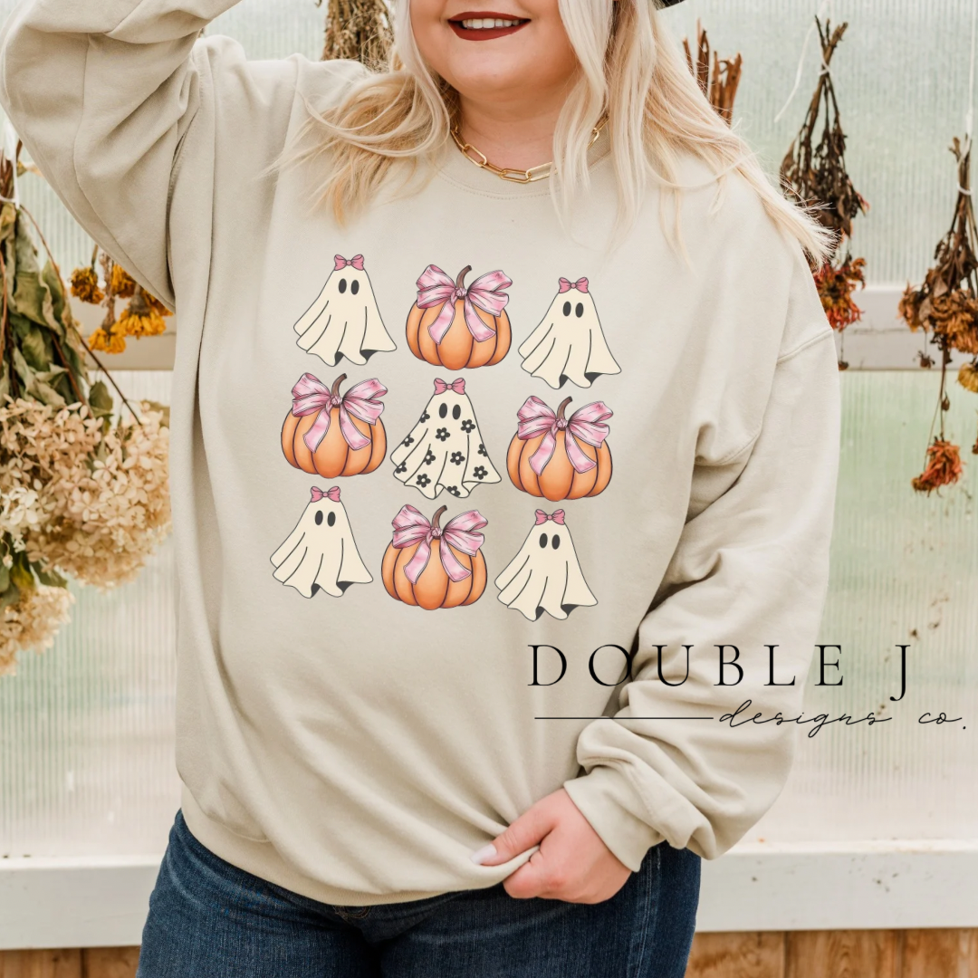 Ghosts Pumpkin Pink Bow Pattern | Double J Designs Co